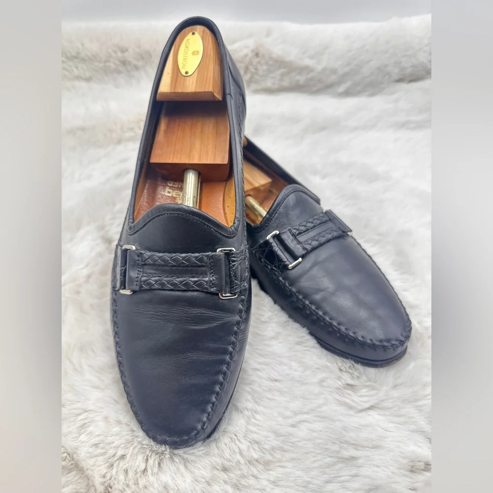 Santoni | Shoes | Santoni Mens Woven Leather Loafer Size 1 D Black ...